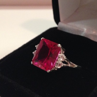 Lab Created Ruby Engagement Ring, 925 Silver Emerald Cut Fashionable ...