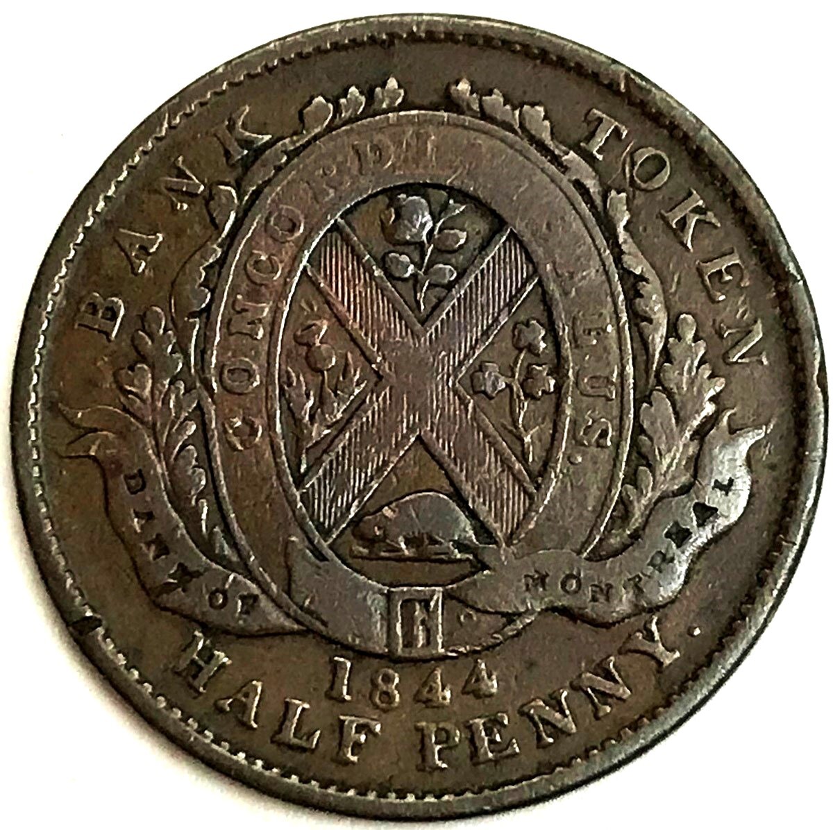 1844 CANADA BANK OF MONTREAL 1/2 PENNY TOKEN KM# TN18 | eBay