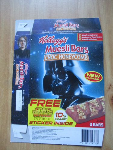 KELLOGG'S MUESLI BARS CHOC HONEYCOMB EMPTY CEREAL PACKET: STAR WARS ...
