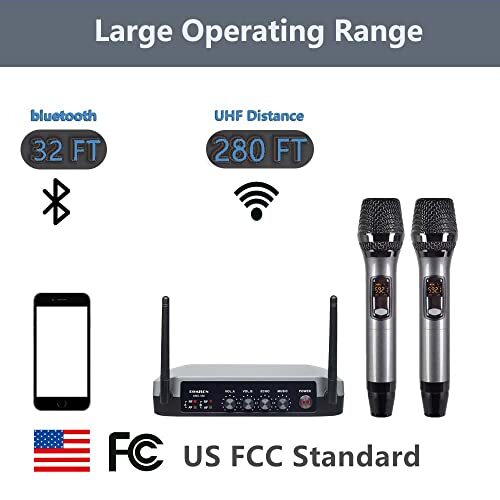 UHF Handheld Wireless Karaoke Microphone System with Echo Cordless Mic ...