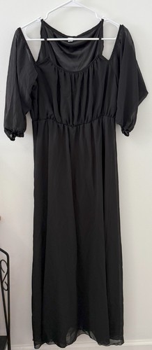 AFIBI Off Shoulder LONG Dress Gown XL BLACK Cotton Maxi Witch Gothic ...