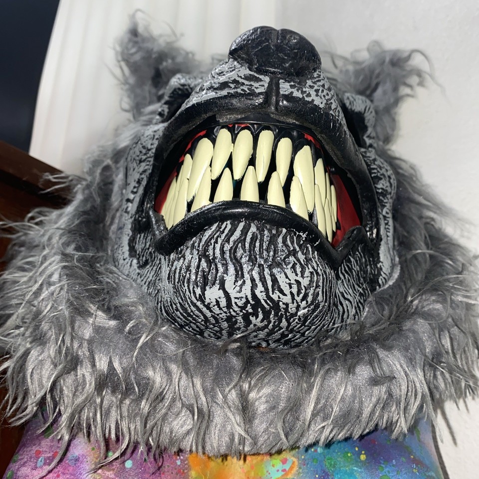 Wolf mask gray with moveable jaw scary halloween werewolf | eBay