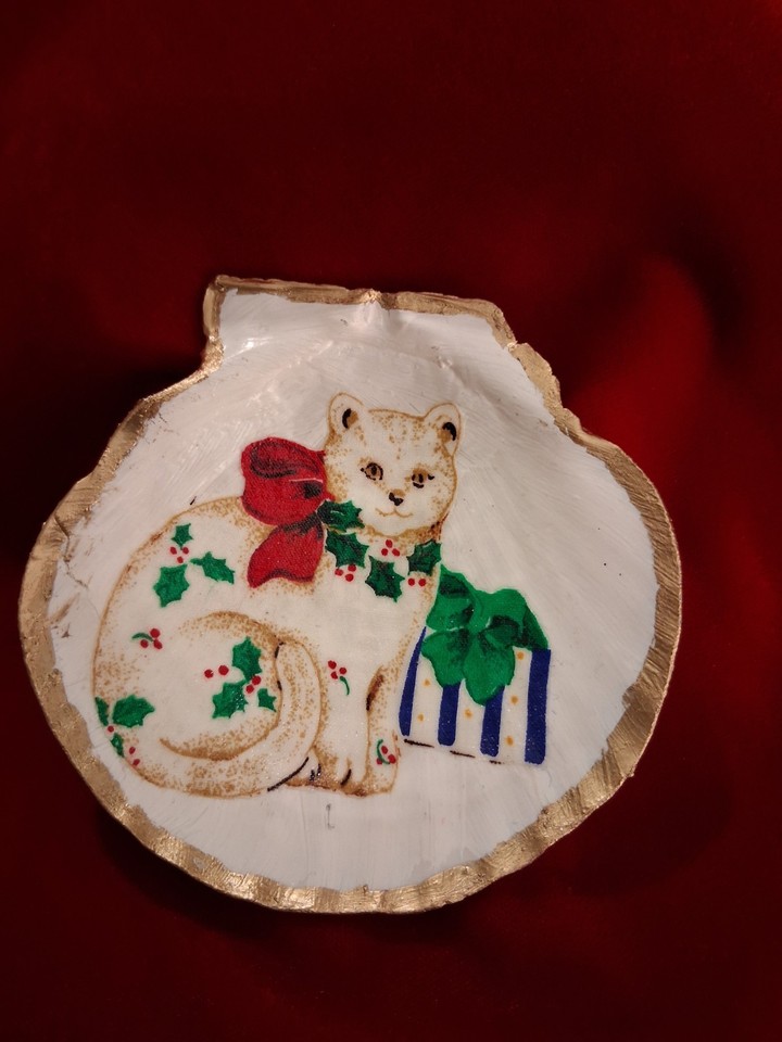 Cat Decoupage Clam Shell Trinket Dish, Seashell Dish | eBay
