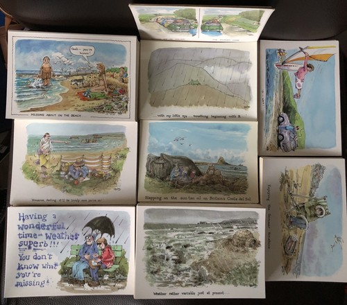 9 x Humorous British Weather Postcard J Arthur Dixon & Rupert Besley ...