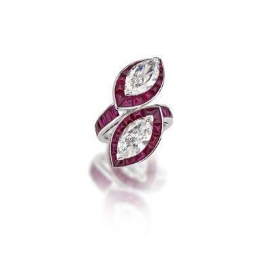 Lab Ruby & CZ Invisible Set Bypass Ring 925 Sterling Silver Cocktail ...