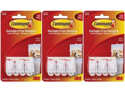 3 x 3Pk 3M Command White Micro Hooks w/Strips 17066 | eBay Australia