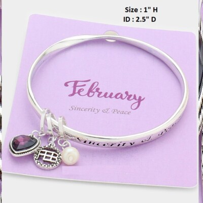 February Bracelet Charm Zodiac Birthday Heart Amethyst Stone Sincerity ...