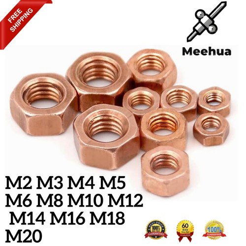 99.9% Pure Copper Cu T2 Hex Nut Hexagon Nuts M4 M5 M6 M8 M10 M12 M14 ...