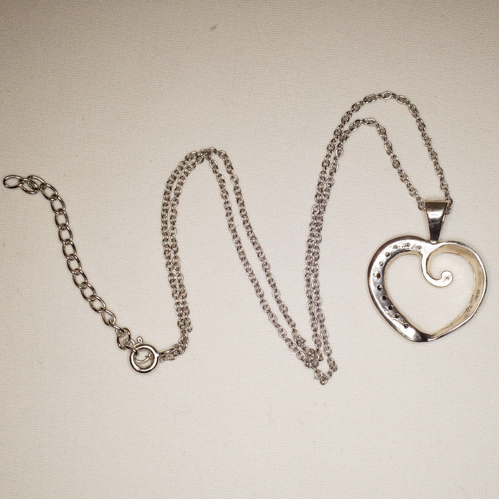 Sterling Silver Green Cz Open Heart Pendant/16”-18” Cable Chain ...