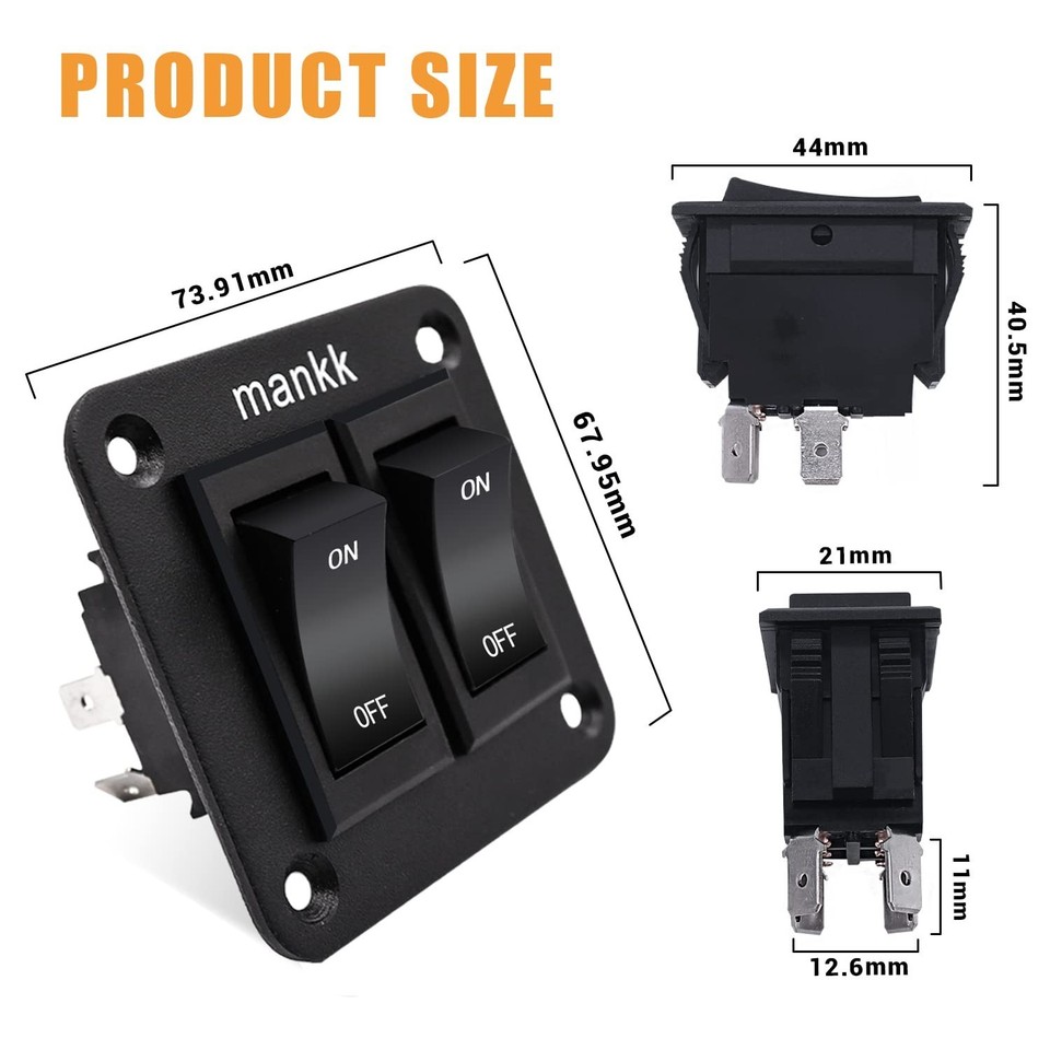 mankk On-Off Switch 12V 20A 4 Pins DPST Rocker Switch Panel RV Light ...