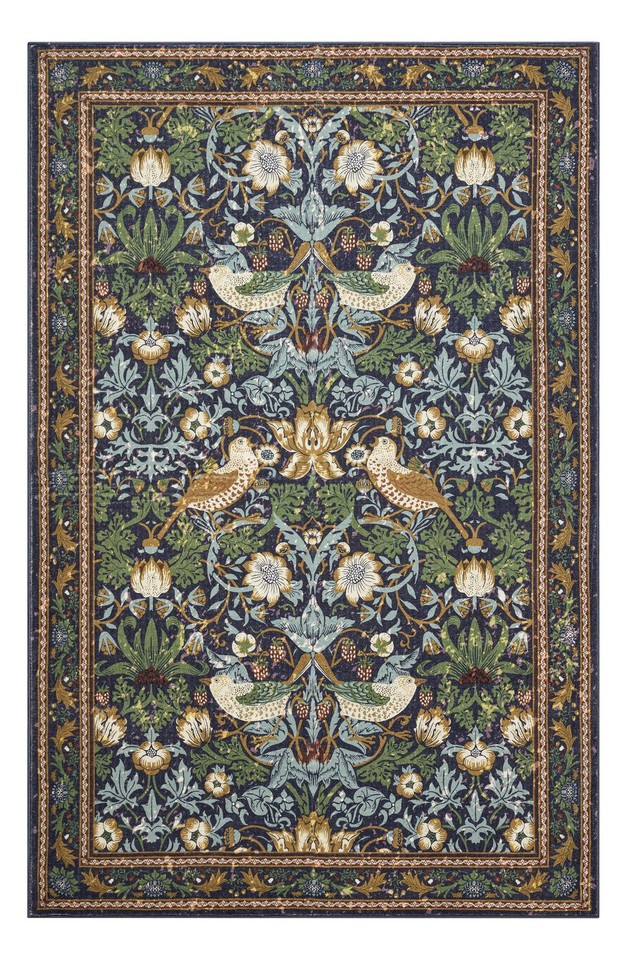 Strawberry Thief Area Rug Dark Green, Ultra Thin 5x7 Washable Rug ...