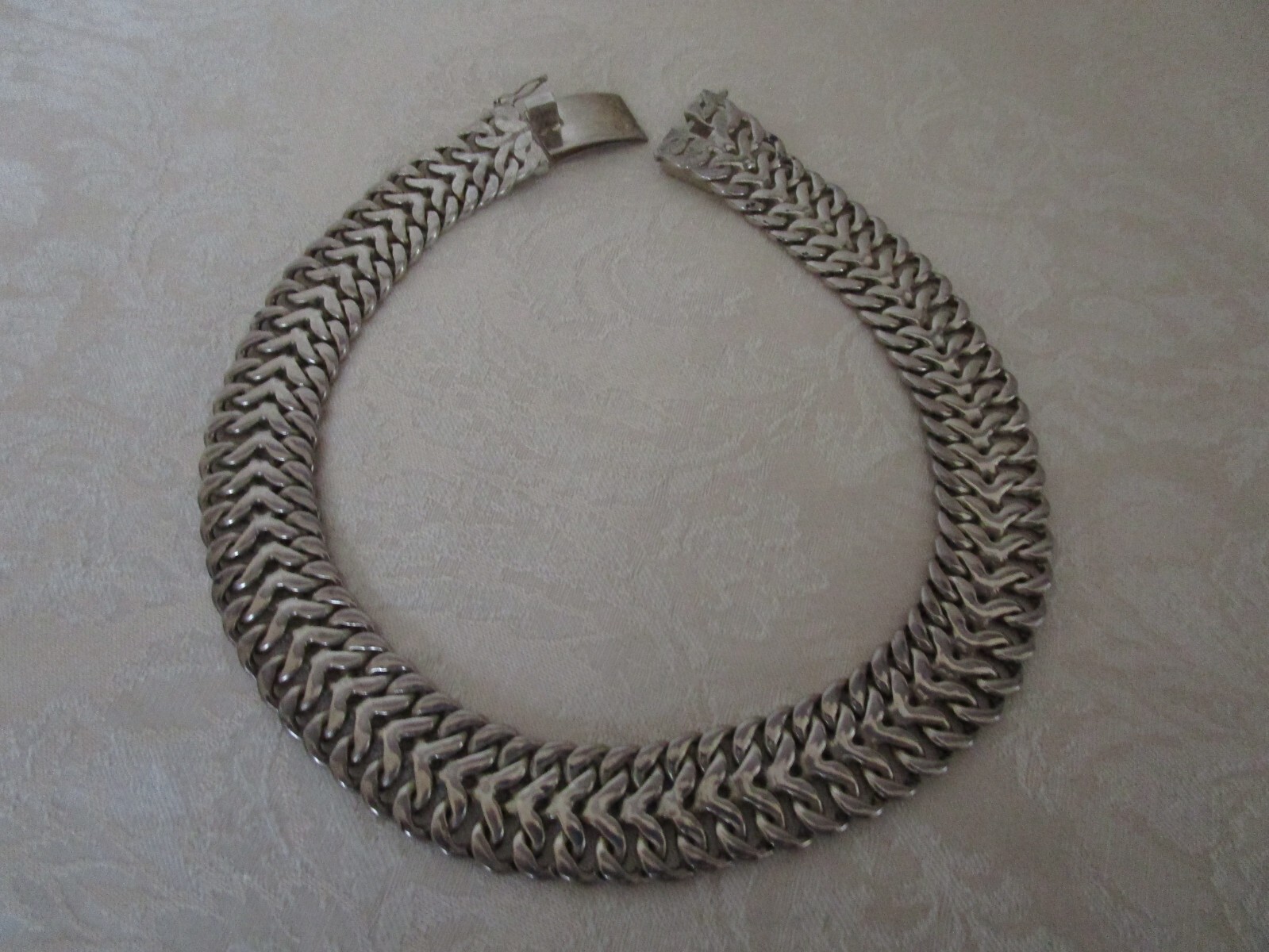 Vintage Taxco Mexico Sterling Silver Wide Heavy Chain Necklace 160.41 G ...
