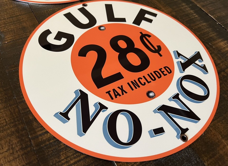 Gulf Gasoline With Prices advertising sign oil gas 3 Piece No Nox | eBay