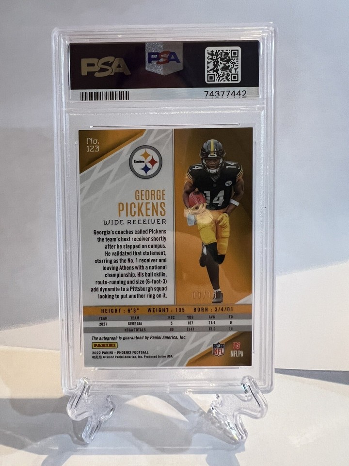 Pop 1! 2022 Phoenix George Pickens green auto Gem Mint 10, #3/10, #123 ...