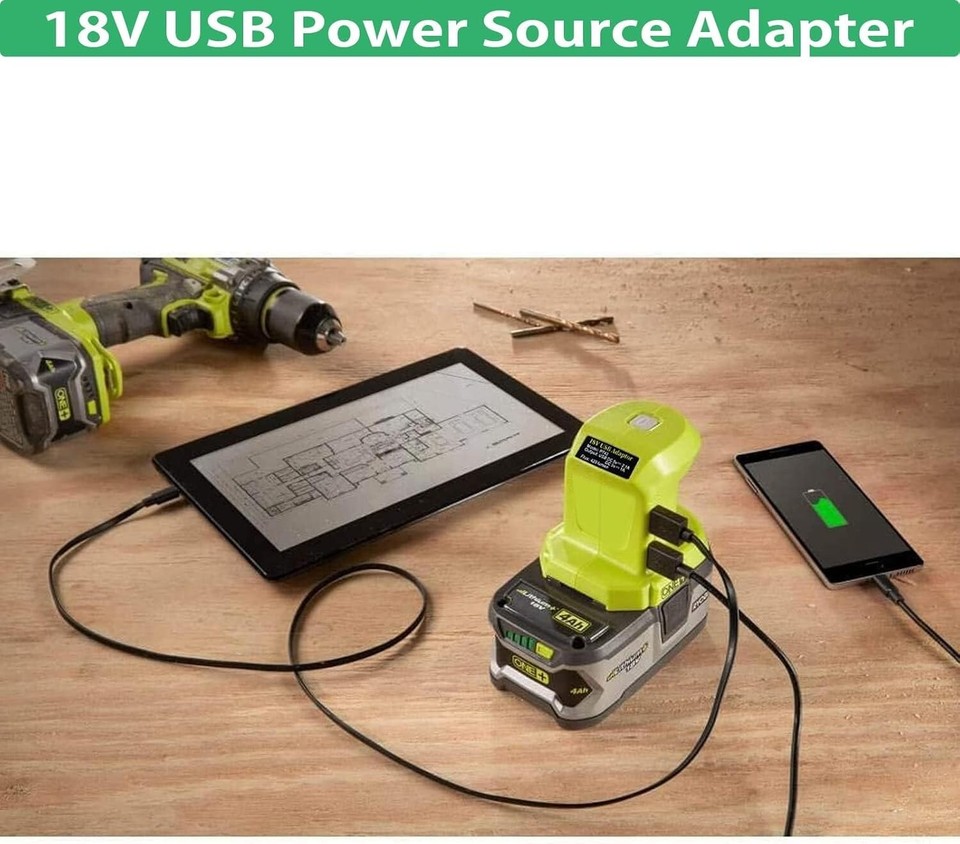 18V P743 USB Power Source Battery Charger Adapter for RYOBI ONE+Tools ...