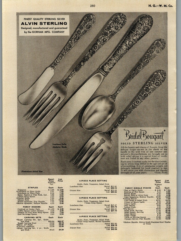 1959 PAPER AD Alvin Sterling Silverware French Scroll Bridal Bouquet ...