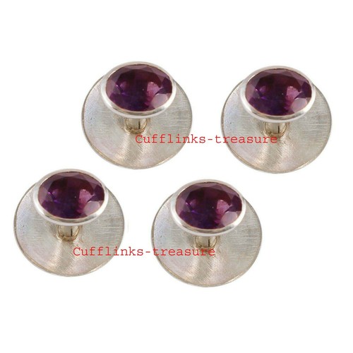 Natural Amethyst Gemstone With 925 Sterling Silver Men's Tuxedo Buttons ...