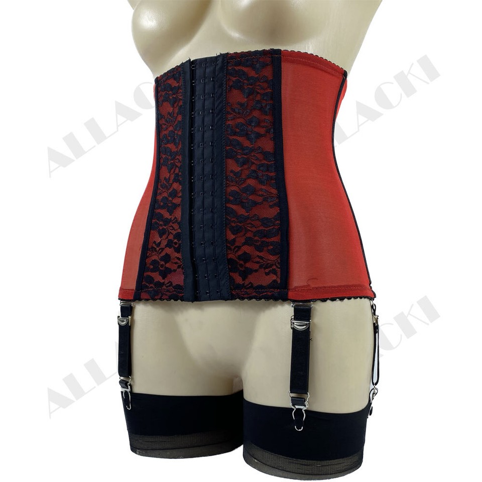Alacki Sheer Garter Belt Mesh Boned Waist Cincher with 6 Straps Body ...