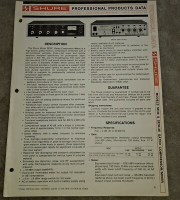 Manual for SHURE SE30 SE30-2E Gated Compressor | eBay