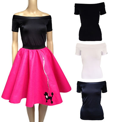 Ladies 50s Off The Shoulder Top BARDOT / GREASE STYLE Pink Ladies UK ...