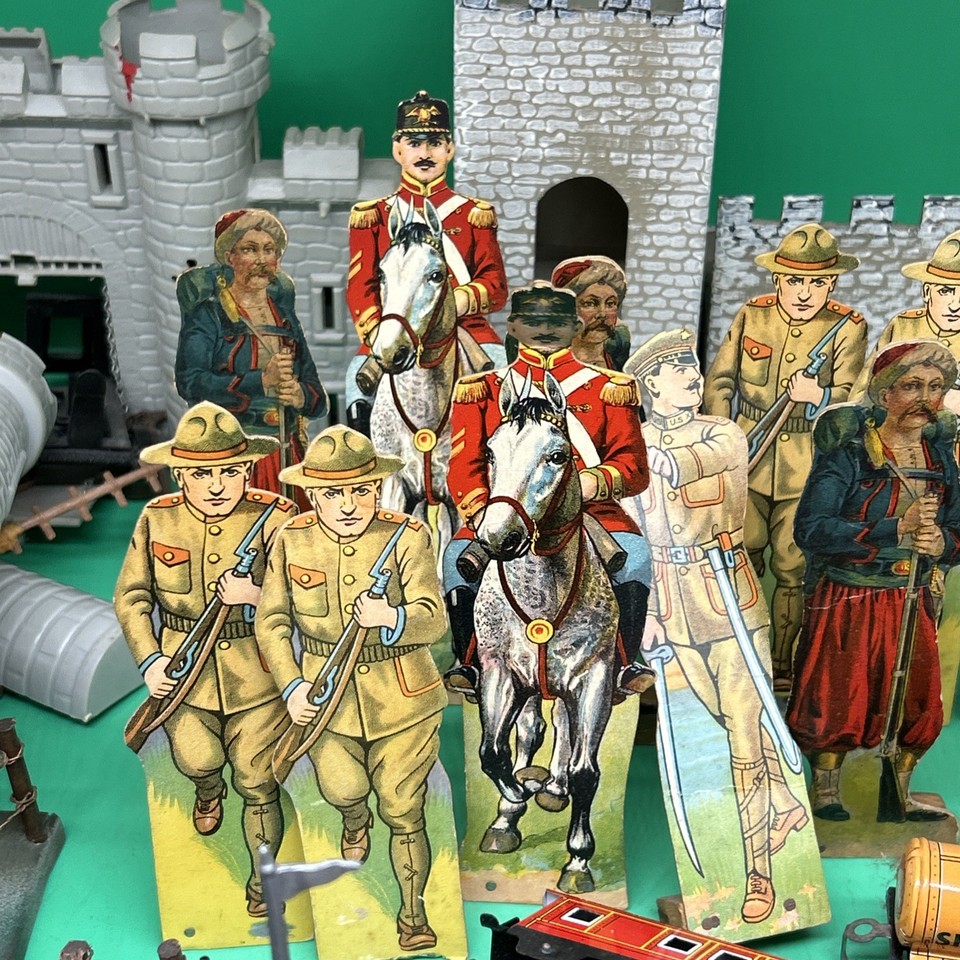 Lot Of Vintage Model Castles, Trains, Army Figures, Wooden Cardboard ...