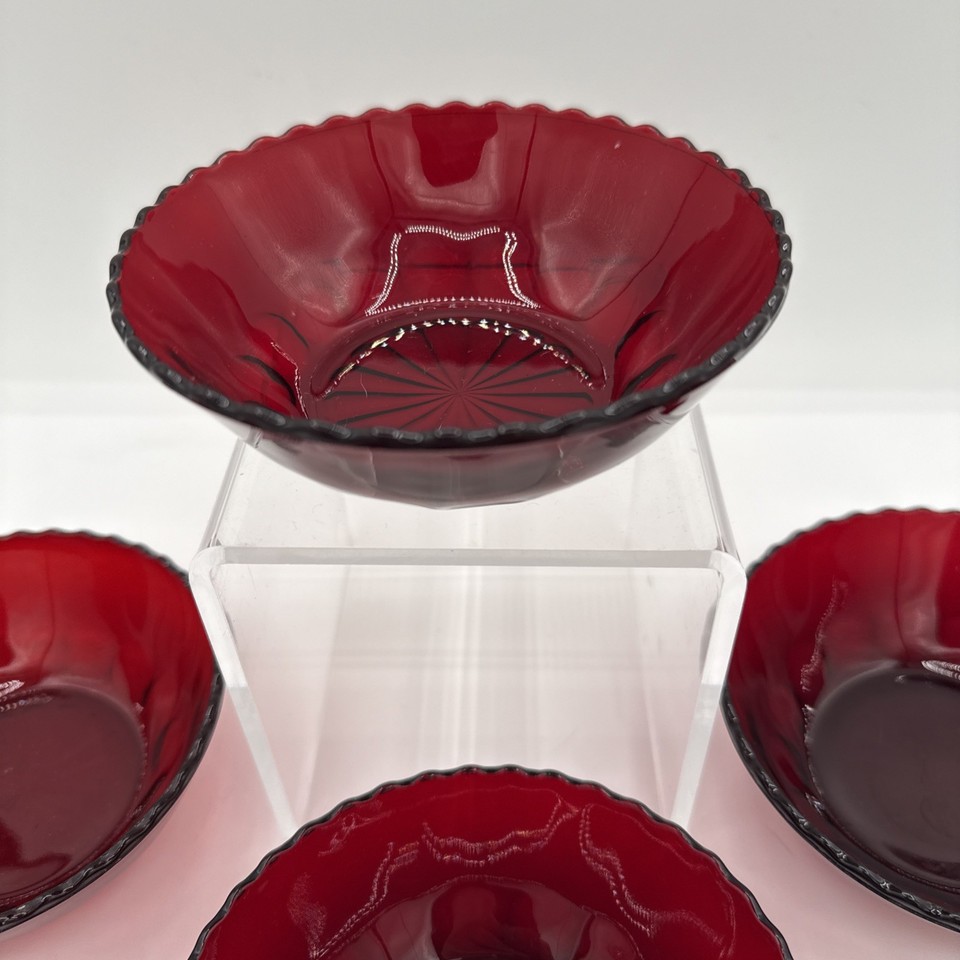 Vintage Anchor Hocking Ruby Red Scalloped 4 1/2” Dessert/Berry Bowls ...