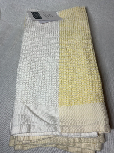 RACHEL ASHWELL KITCHEN TOWELS (3) WHITE YELLOW WAFFLE 20 X 28 100% ...