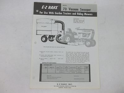 E-Z Rake Brochure E-Z Vac model 70 Vacuum Sweeper Model 75 & 20 Cart | eBay
