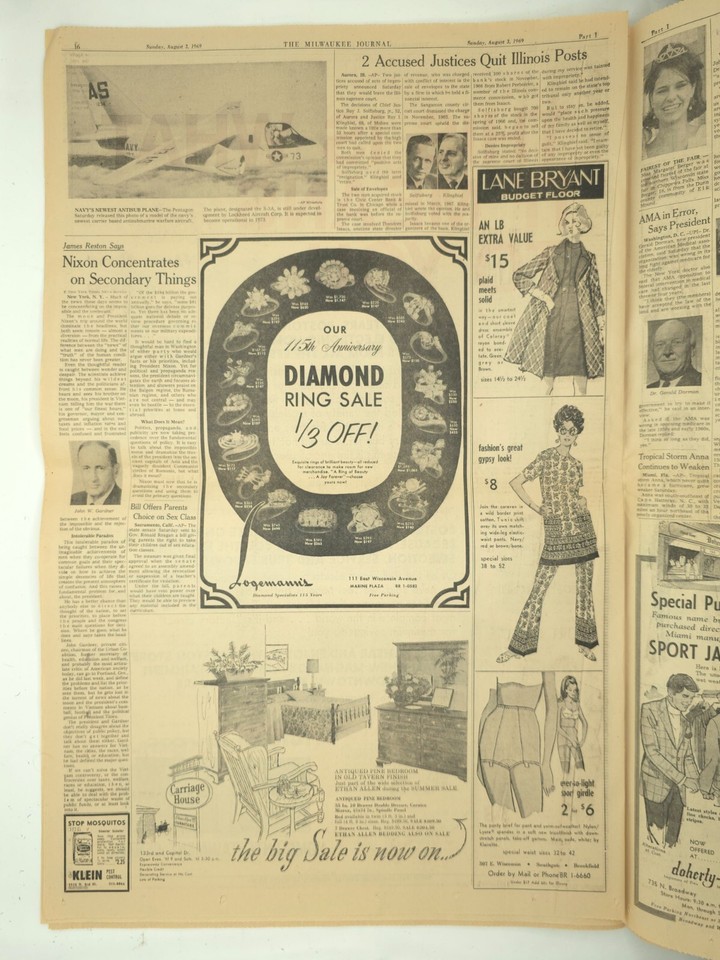 1969 Neil Armstrong Moon Landing Nixon Asia Russia Milwaukee Journal ...
