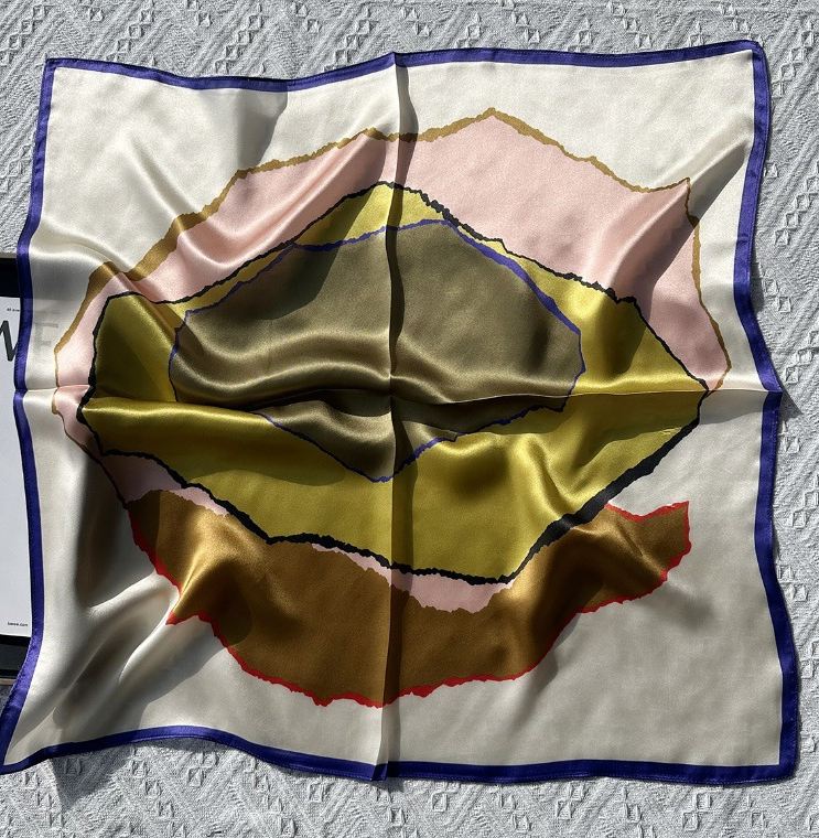 Pure 12 Momme Silk Wrap Scarf Bandanna block-shaped Print Square Shawl ...