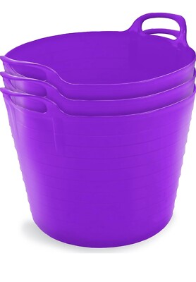 3 x 42L Large Colour Flexi Tub Garden Home Flexible Rubber Storage ...