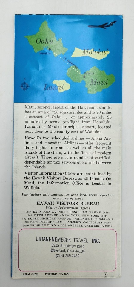 1973 Maui Hawaii Island Travel Brochure Map Aloha Vacation Tourist ...