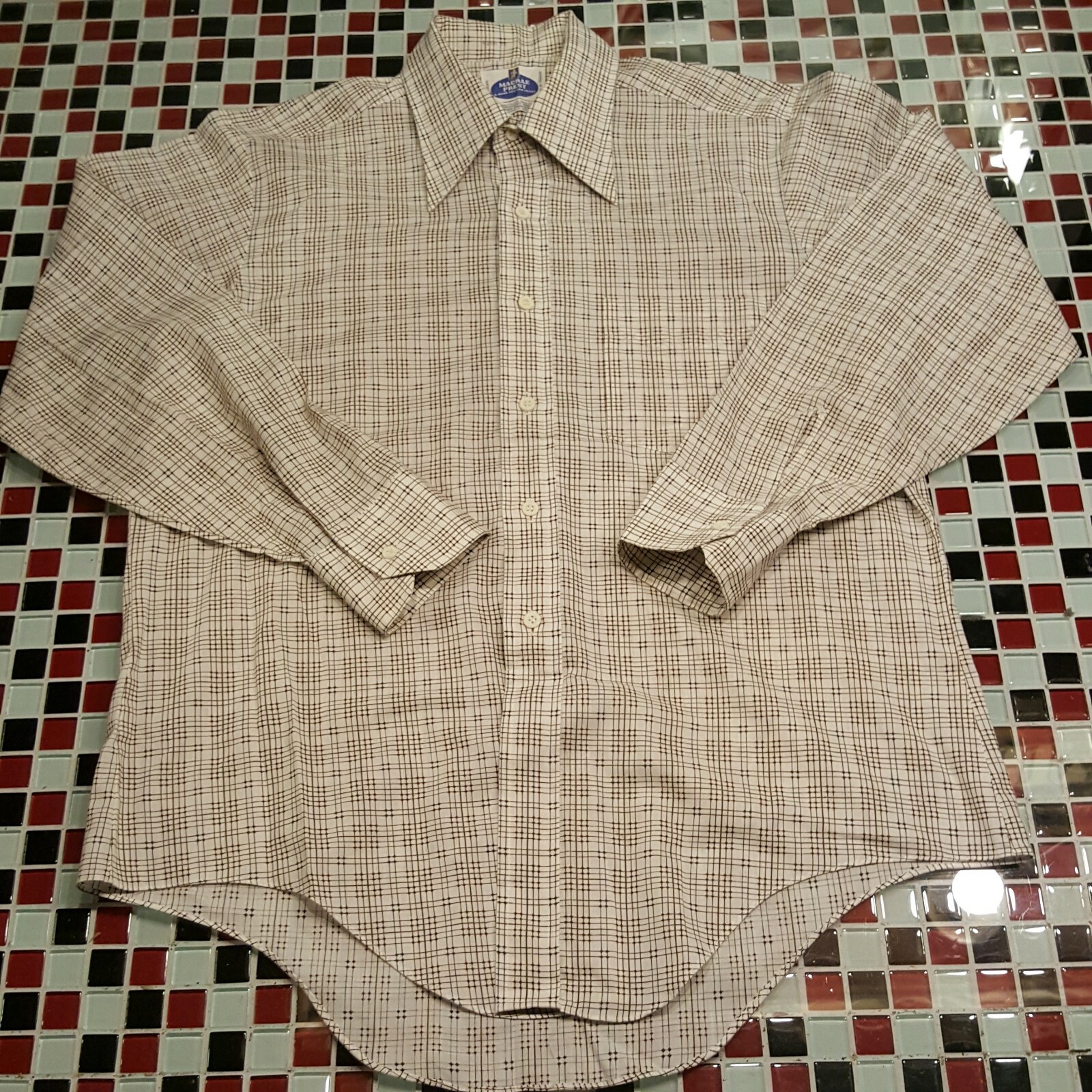 VTG 70's ~ MACRAE PREST ~ MEDIUM Geometric Long Sleeve Button Up Shirt ...