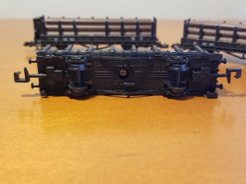 3 High Speed Southern Pacific Log Cars / Logging Flat Cars w/ Stakes SP ...