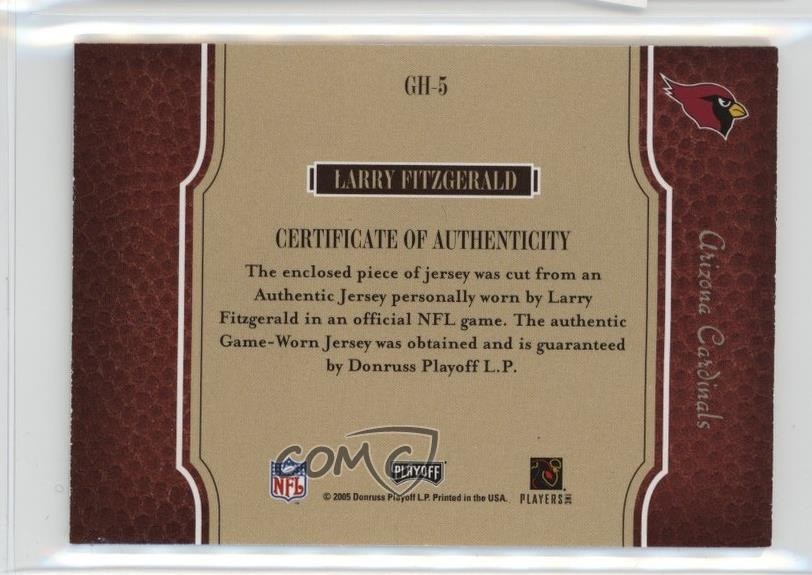 2005 Playoff Prestige Gridiron Heritage Materials Larry Fitzgerald HOF ...