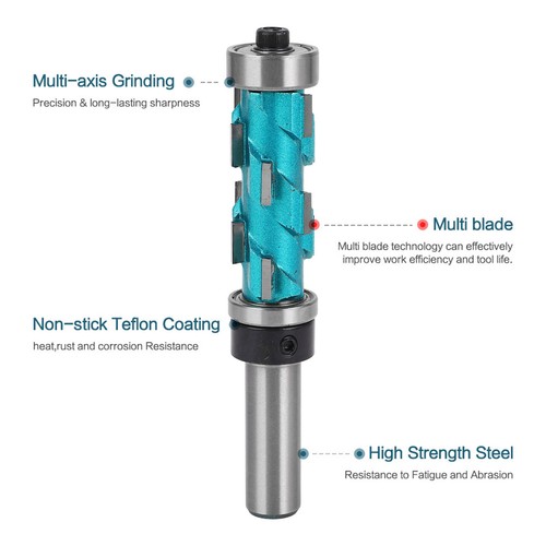 Flush Trim Router Bit 1/2in Shank 43mm Cutting Length 19mm Cutting Dia ...