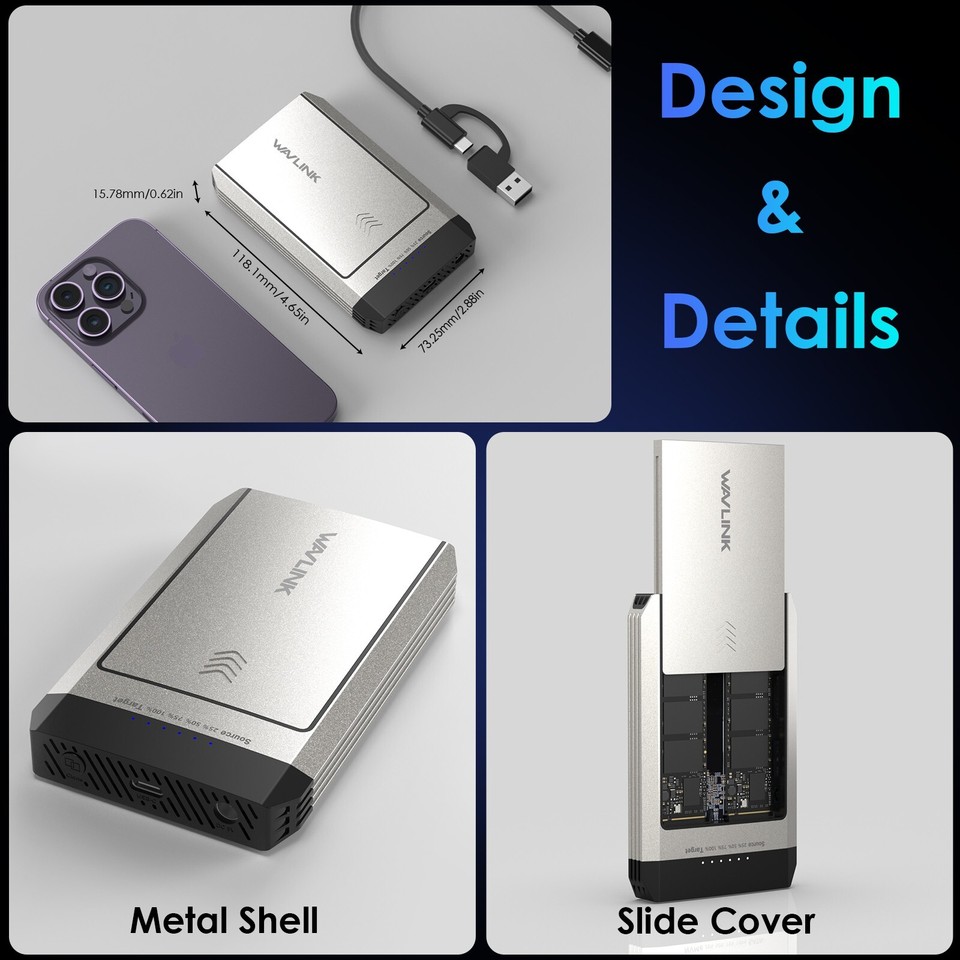 USB-C Aluminum Dual-Bay M2 AHCI/NVMe PCIe SATA SSD Hard Drive Enclosure ...