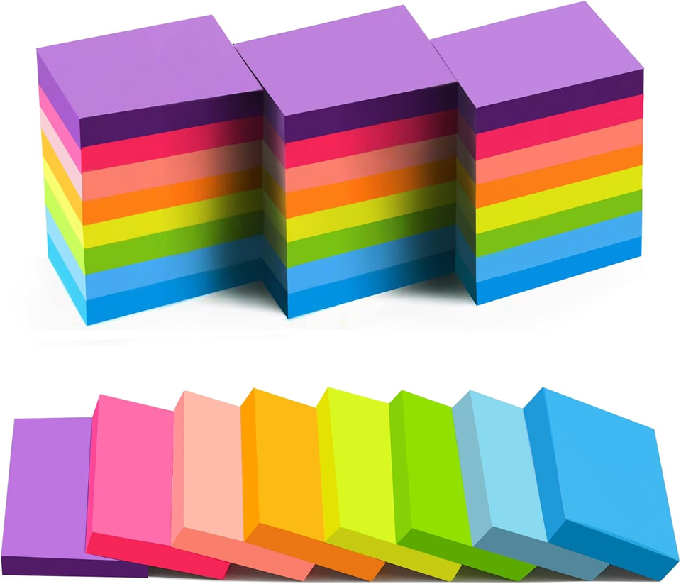 (24 Pads) Sticky Notes 1.5X2 In, 8 Colors Post Self Sticky Notes Pad ...