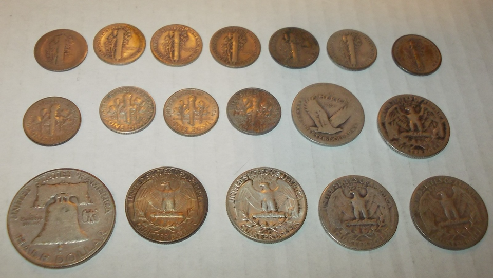Lot US Silver Coins Franklin Half Mercury Roosevelt Silver Dimes Silver ...
