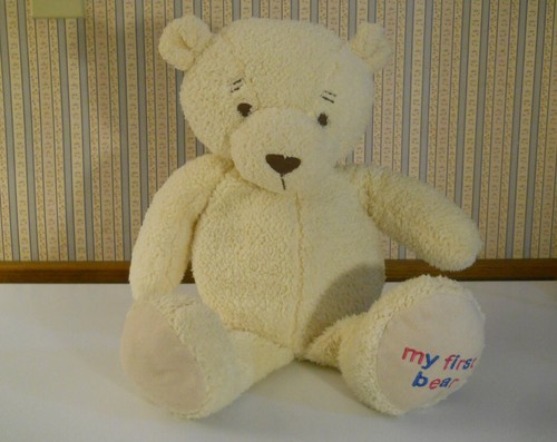My First Bear large 19" soft plush cream color stitched nose eyes ...