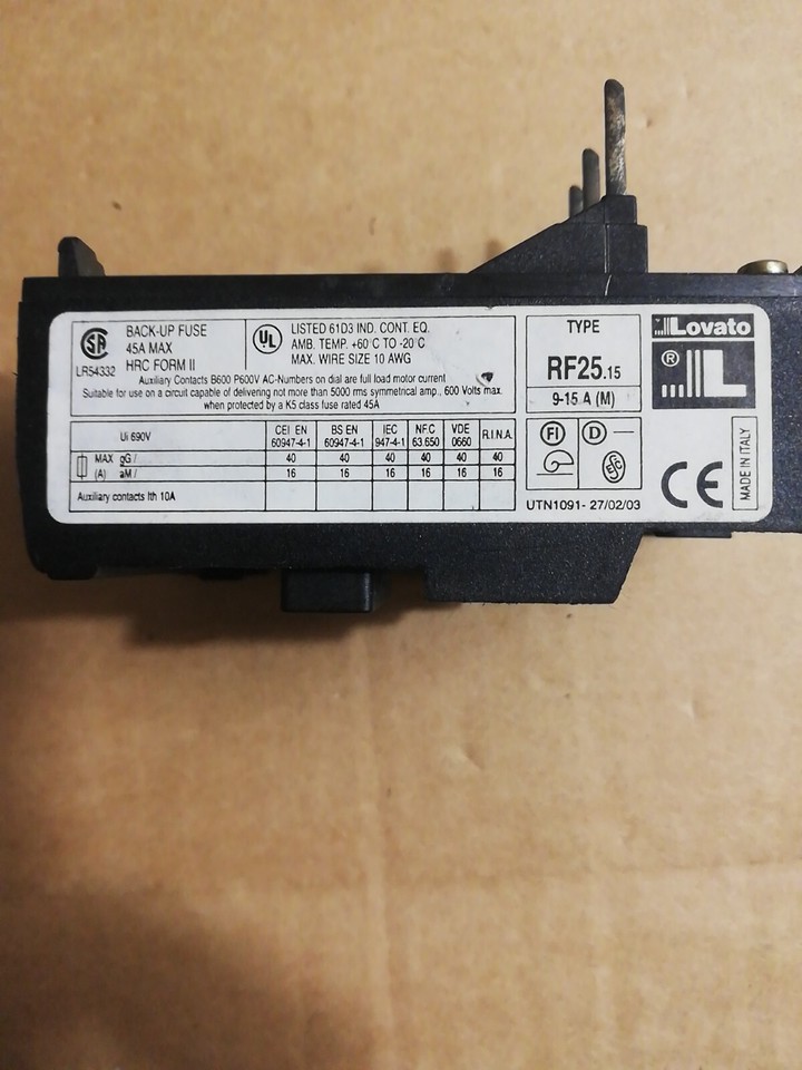 RELE TERMICO LOVATO DI SOVRACCARICO RF 25.15 9/15 AMP | eBay