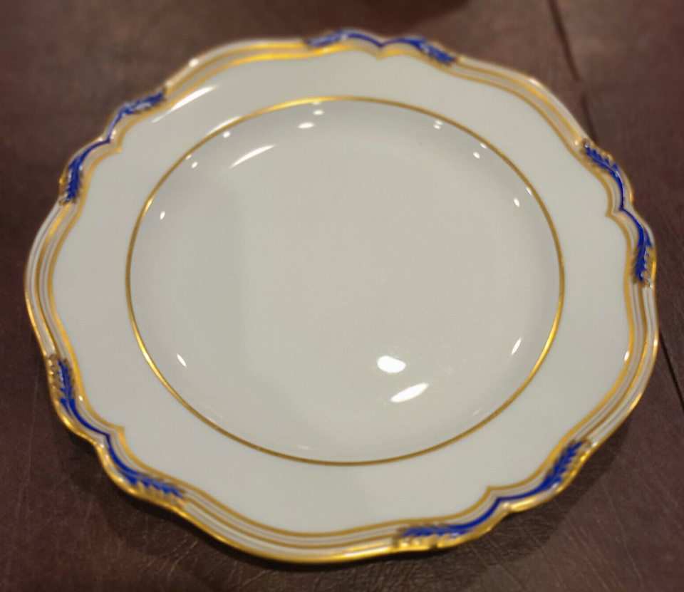 SPODE STAFFORD BLUE LEAF 10 1/2" DINNER PLATES GOLD & BLUE SCALLOPED ...