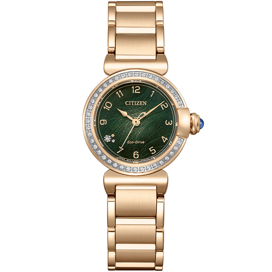 CITIZEN L ROUND Collection EM1123-62X Eco-Drive Solar Watch Gold Green ...