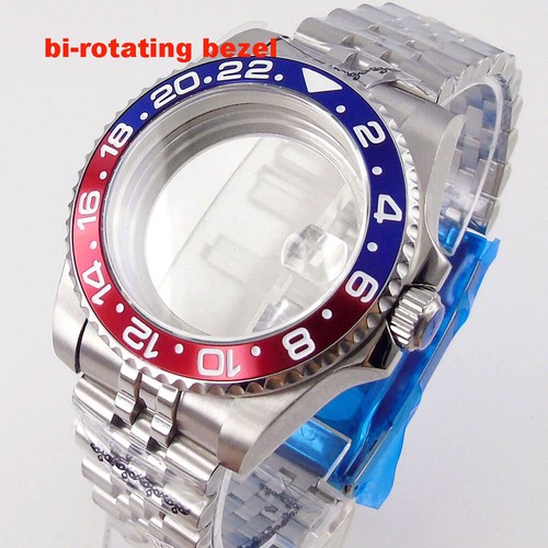 40MM Red Blue Black GMT bidirectional bezel Watch Case Fit NH34 NH35 ...