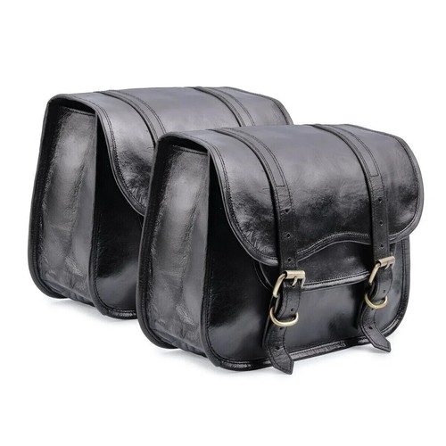 Black Leather Vintage Saddle bags, Side Bag For Bike - Bullet Bag | eBay