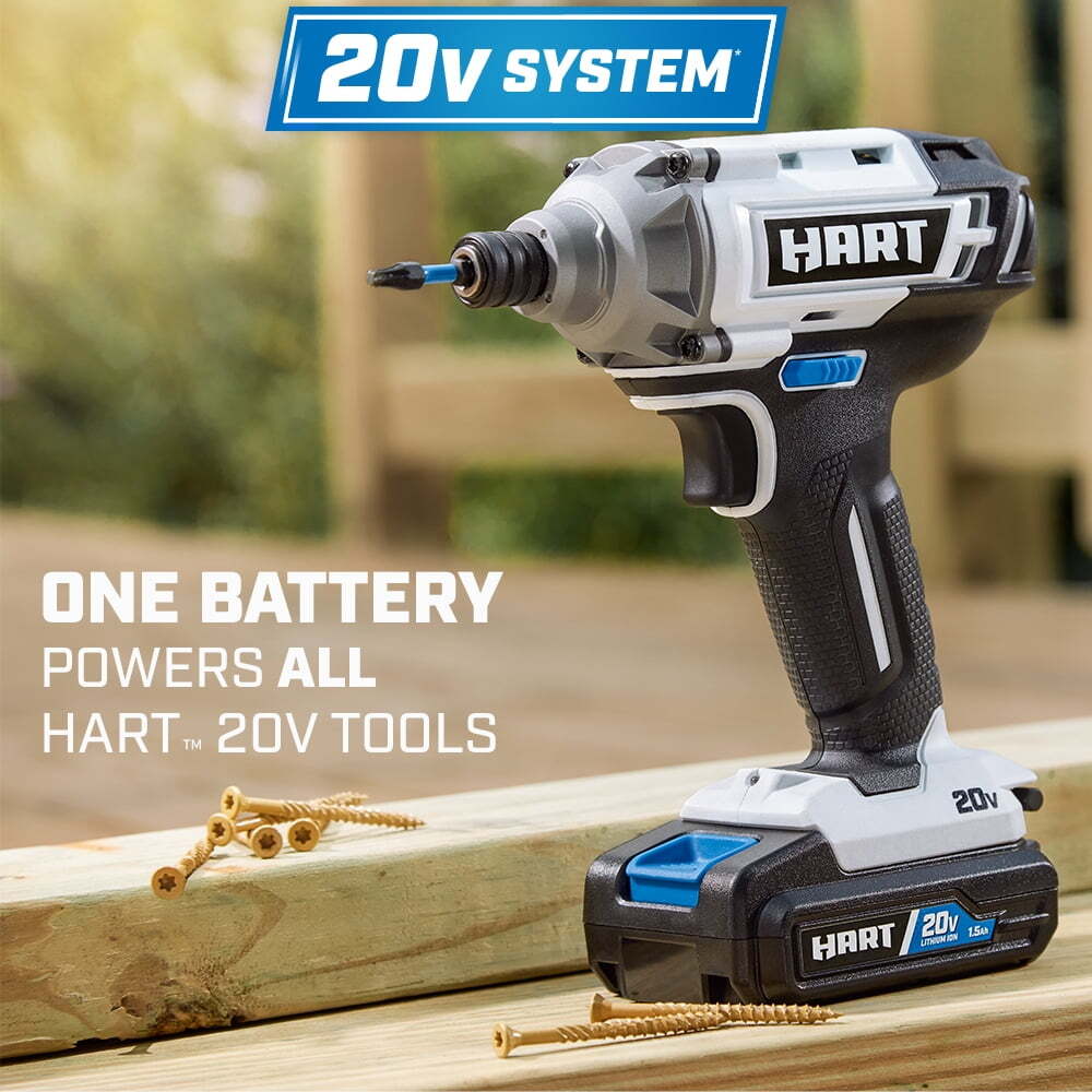 HART 20-Volt Cordless 2 Tool Combo Kit 1/2 Inch Drill/Driver Impact ...