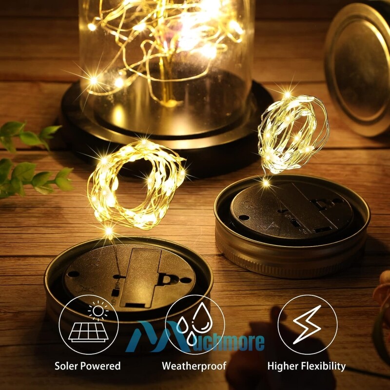Hanging Solar Mason Jar Lid Lights, 6 Pack 20 LED String Fairy Lights ...