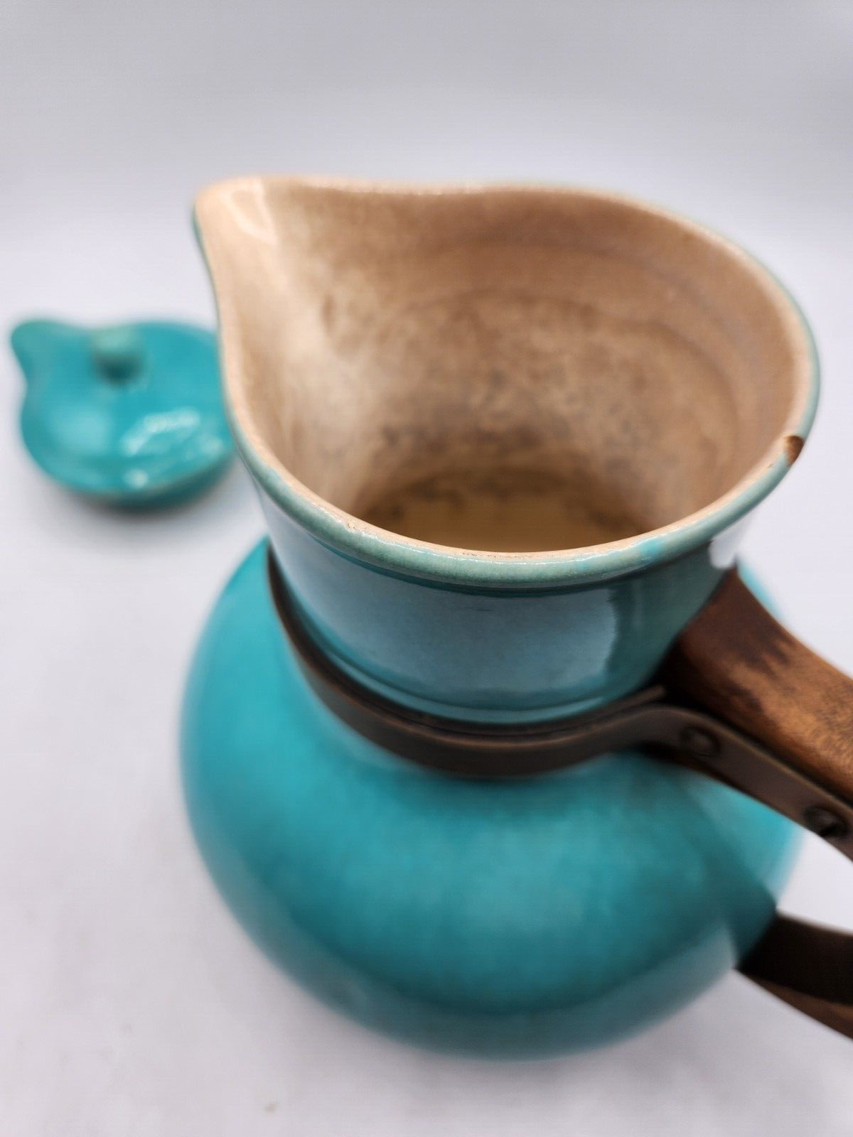 Red Wing Gypsy Trail Wood Copper Handle Turquoise Mugs Cups and Pitcher ...
