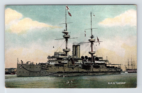 Postcard British Navy Steamer Ship HMS Caesar Military Sea View 1900s ...