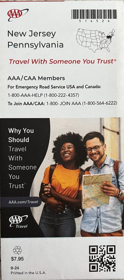 New AAA NEW JERSEY - PENNSYLVANIA STATE ROAD MAP Highway NJ/PA LATEST ...